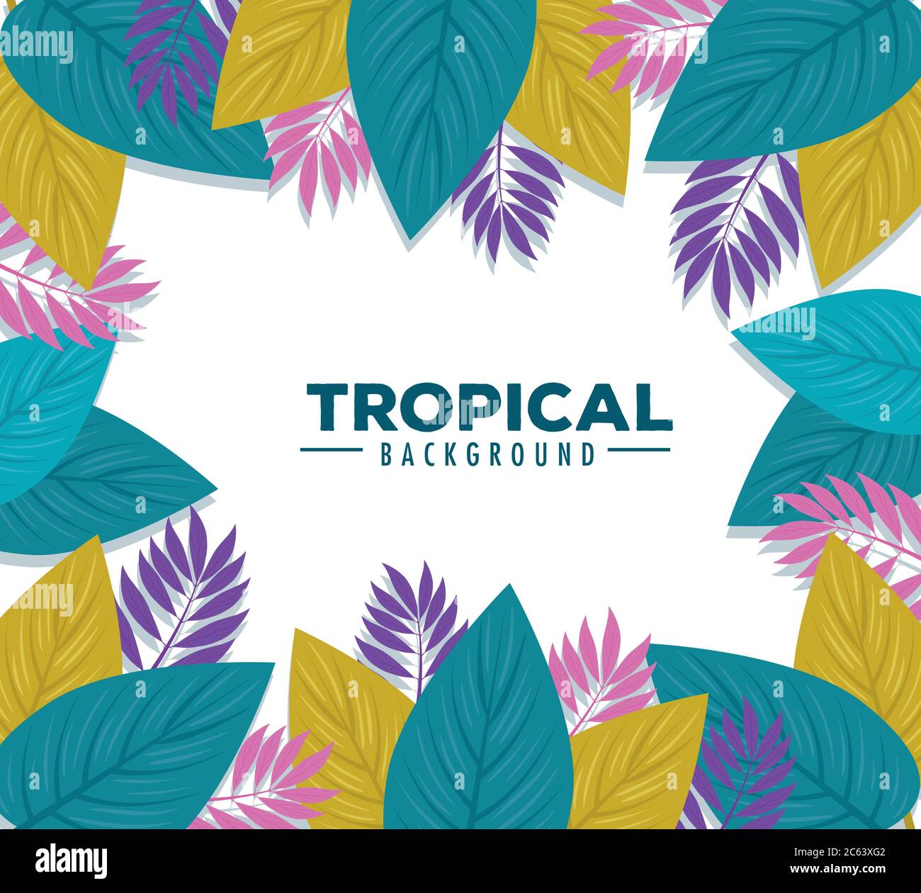 tropical background, leaves purple, pink and green colors, decoration ...