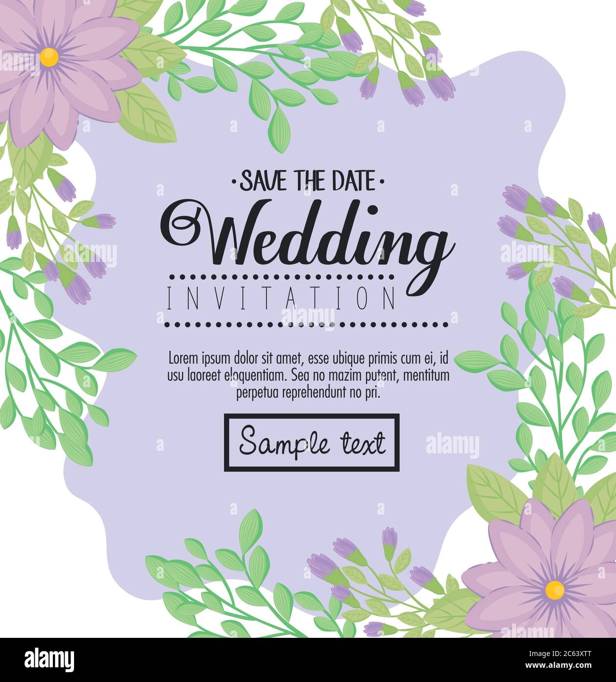 greeting card with flowers purple color, wedding invitation with ...