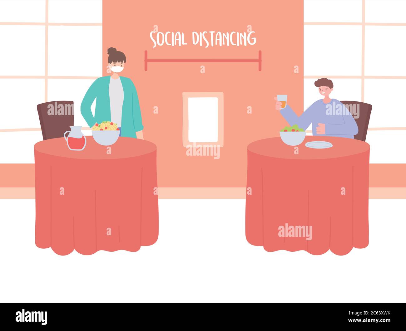 restaurant social distancing, people eating distance from each other to ...