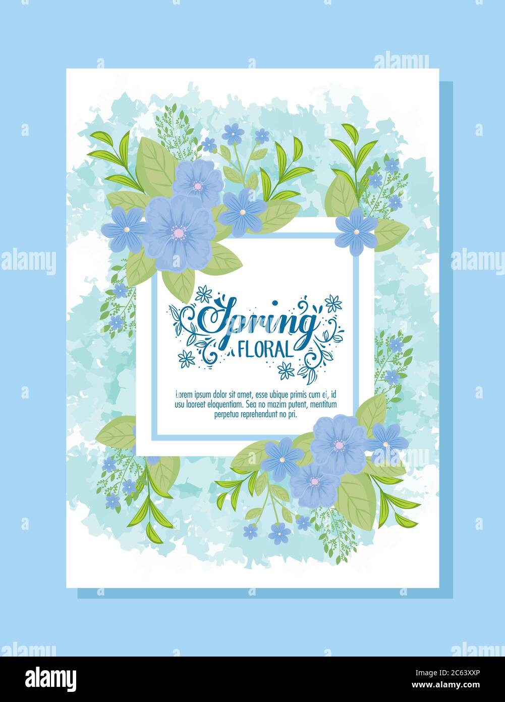 spring floral text, spring wording with flowers blue color, romantic ...