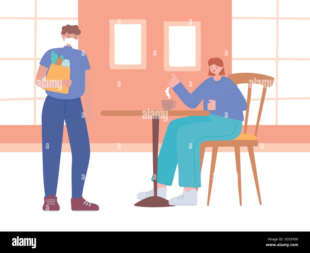 restaurant social distancing, visitors are located at a safe distance ...