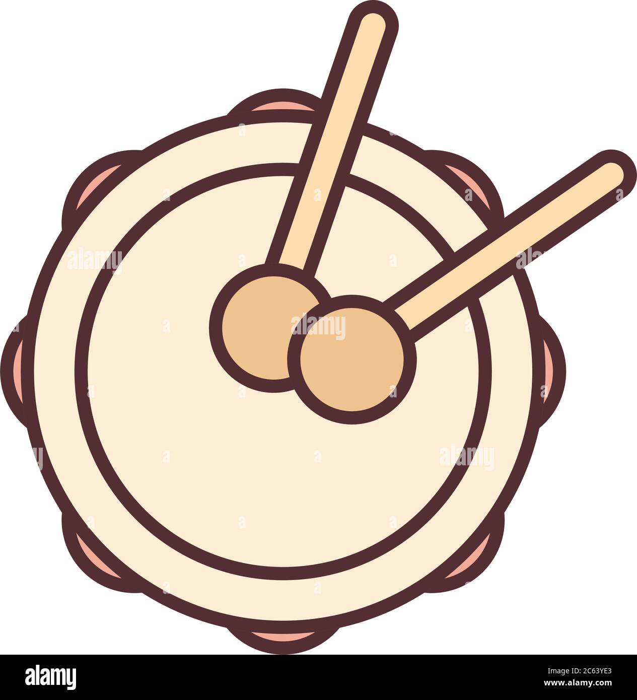 toy little drum with sticks celebration instrument percussion line and ...