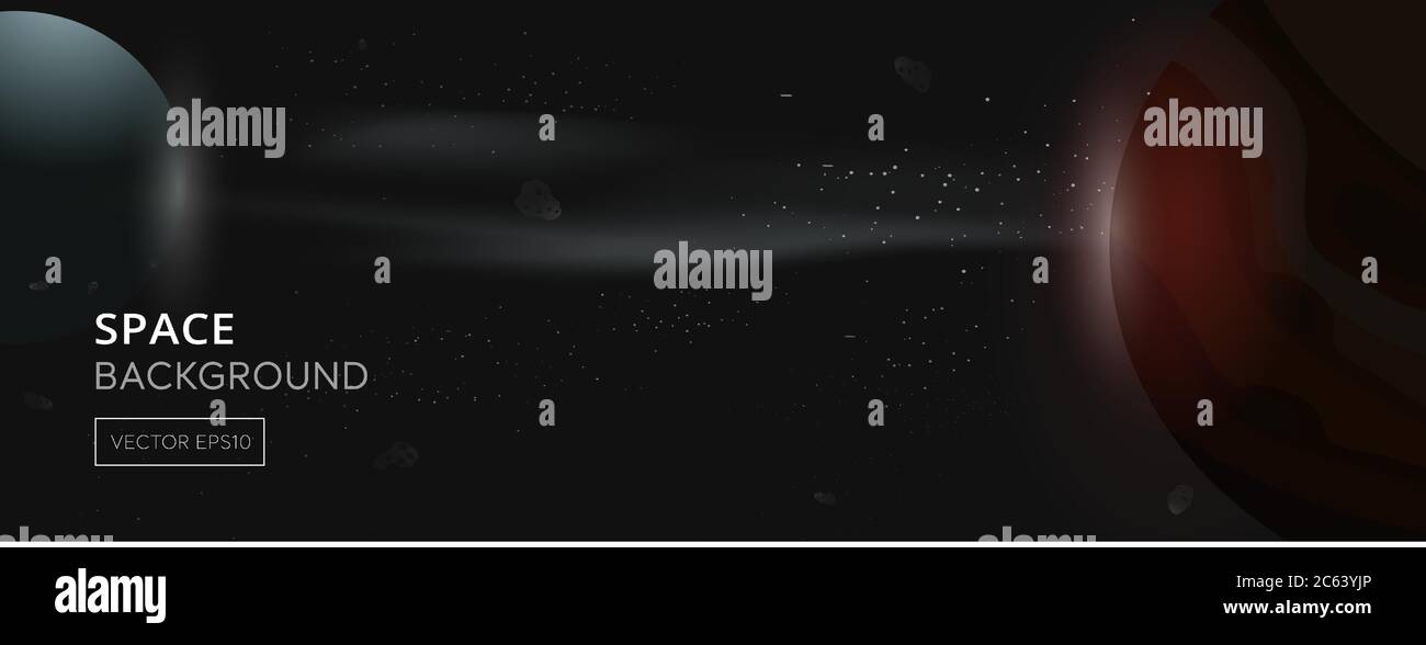 Dark universe banner background with planets and group of stars Stock ...