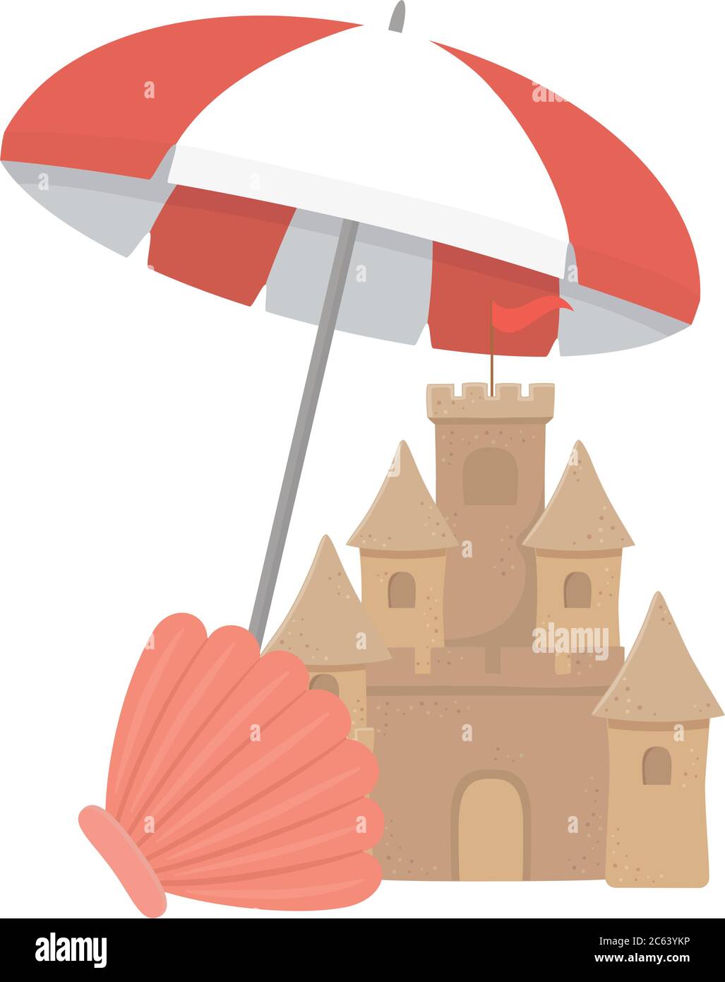 summer travel and vacation umbrella shell sand castle beach vector ...