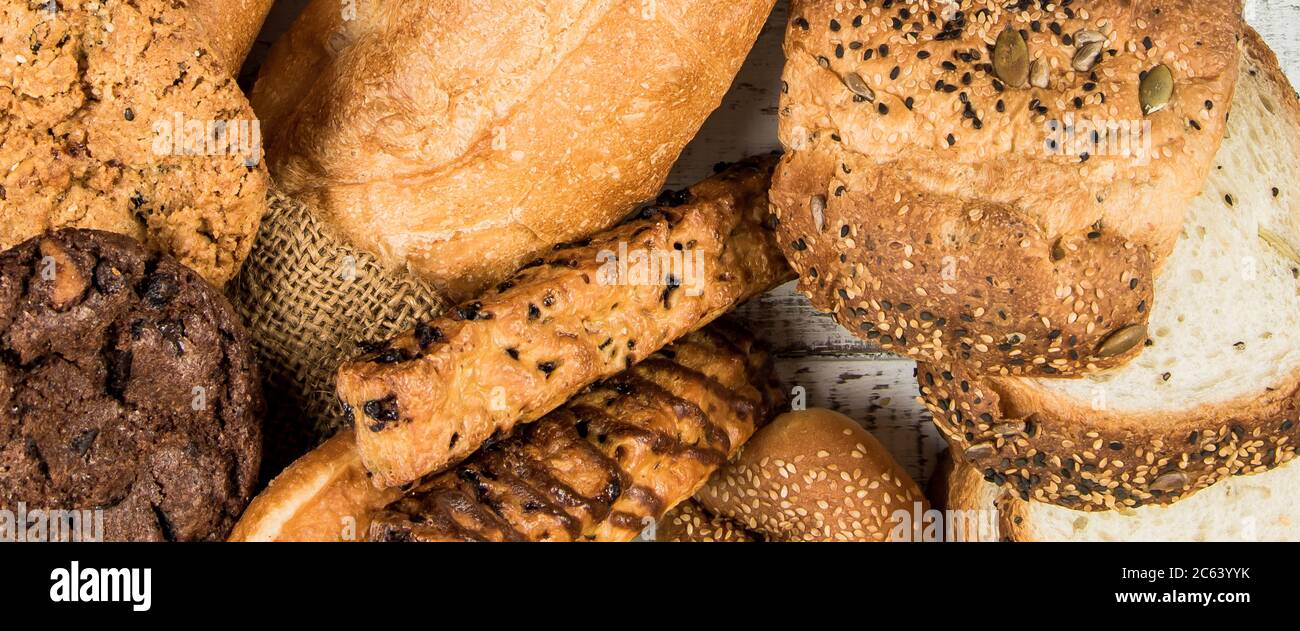 Top view banner Bakery on wood background Stock Photo - Alamy