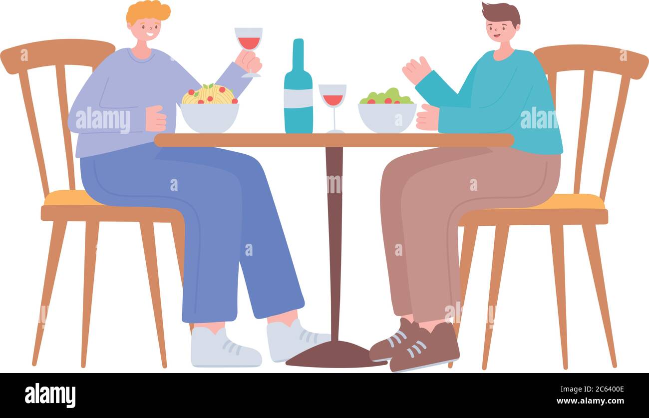 restaurant social distancing, men eating in table new normal life ...