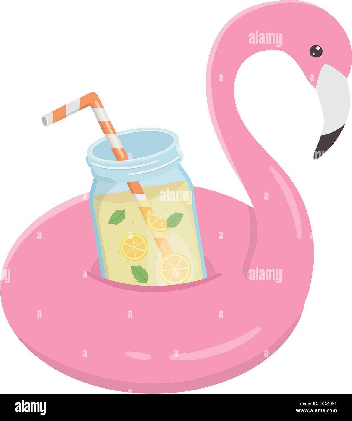 summer travel and vacation flamingo float juice with fruits isolated ...