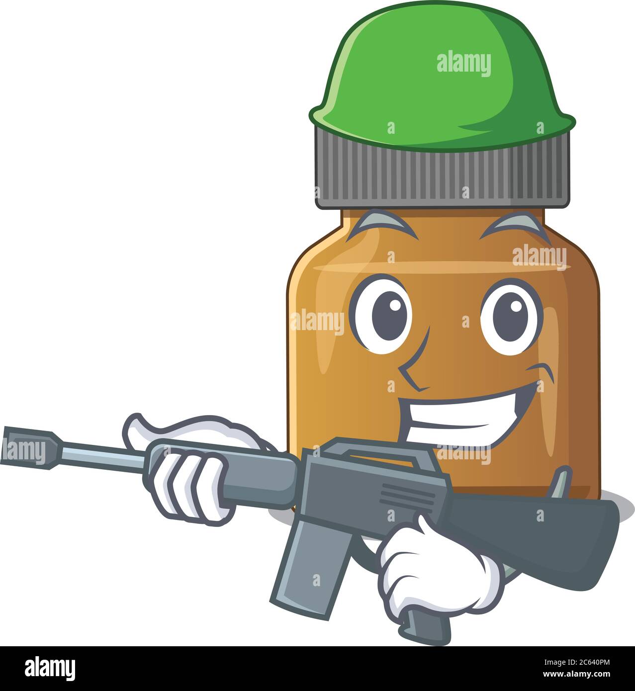 A cartoon picture of Army bottle vitamin b holding machine gun Stock ...