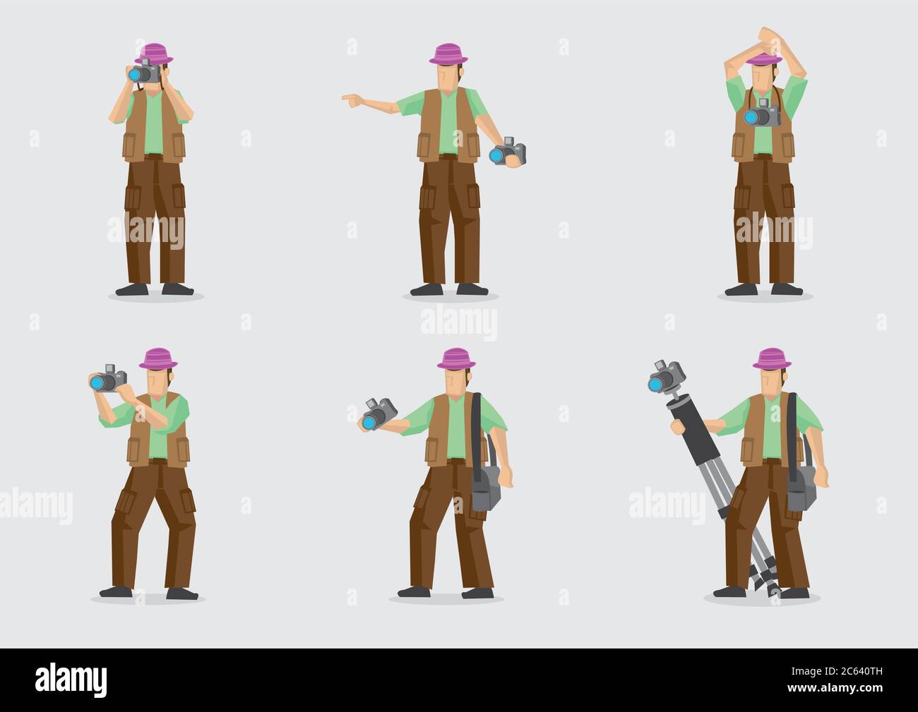 Man carrying camera and other photography equipment in different ...