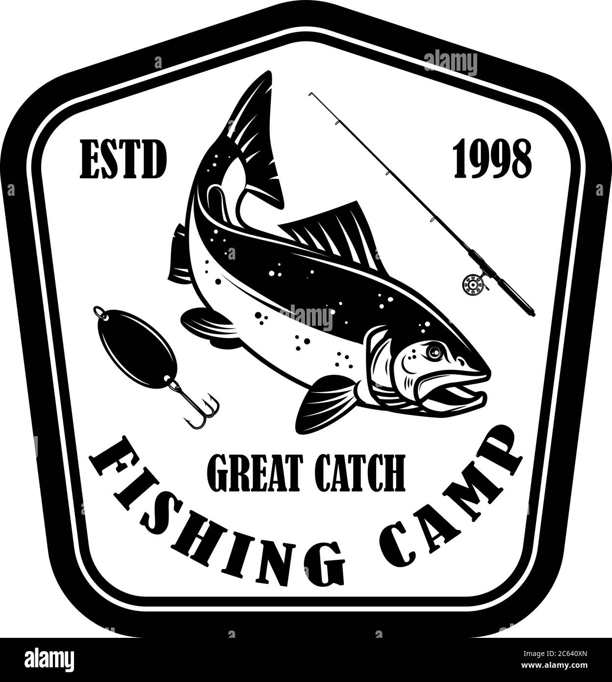 Great catch. Fishing club. Emblem template with salmon fish. Design ...