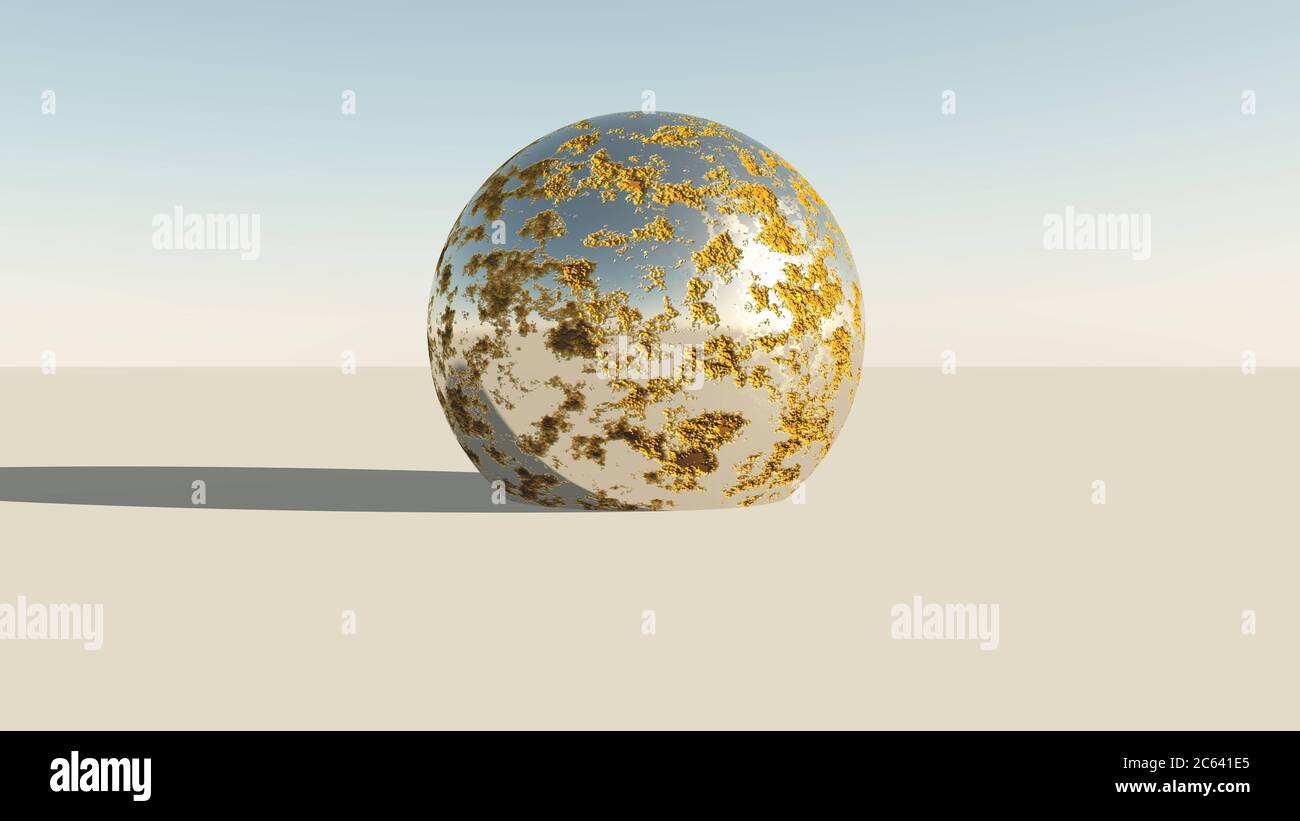 Metallic chrome sphere in desert made in 3d software Stock Photo - Alamy