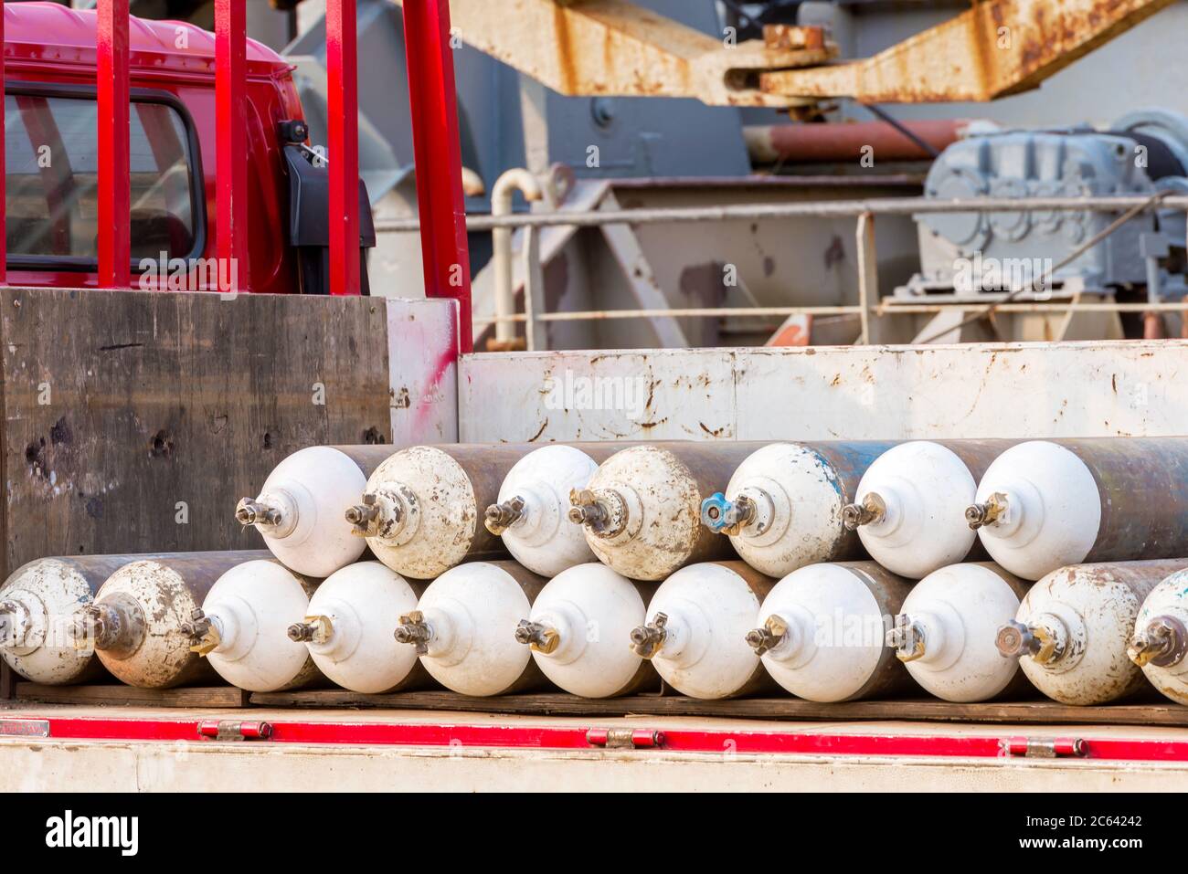 Stack of propane tanks on the truck Stock Photo - Alamy