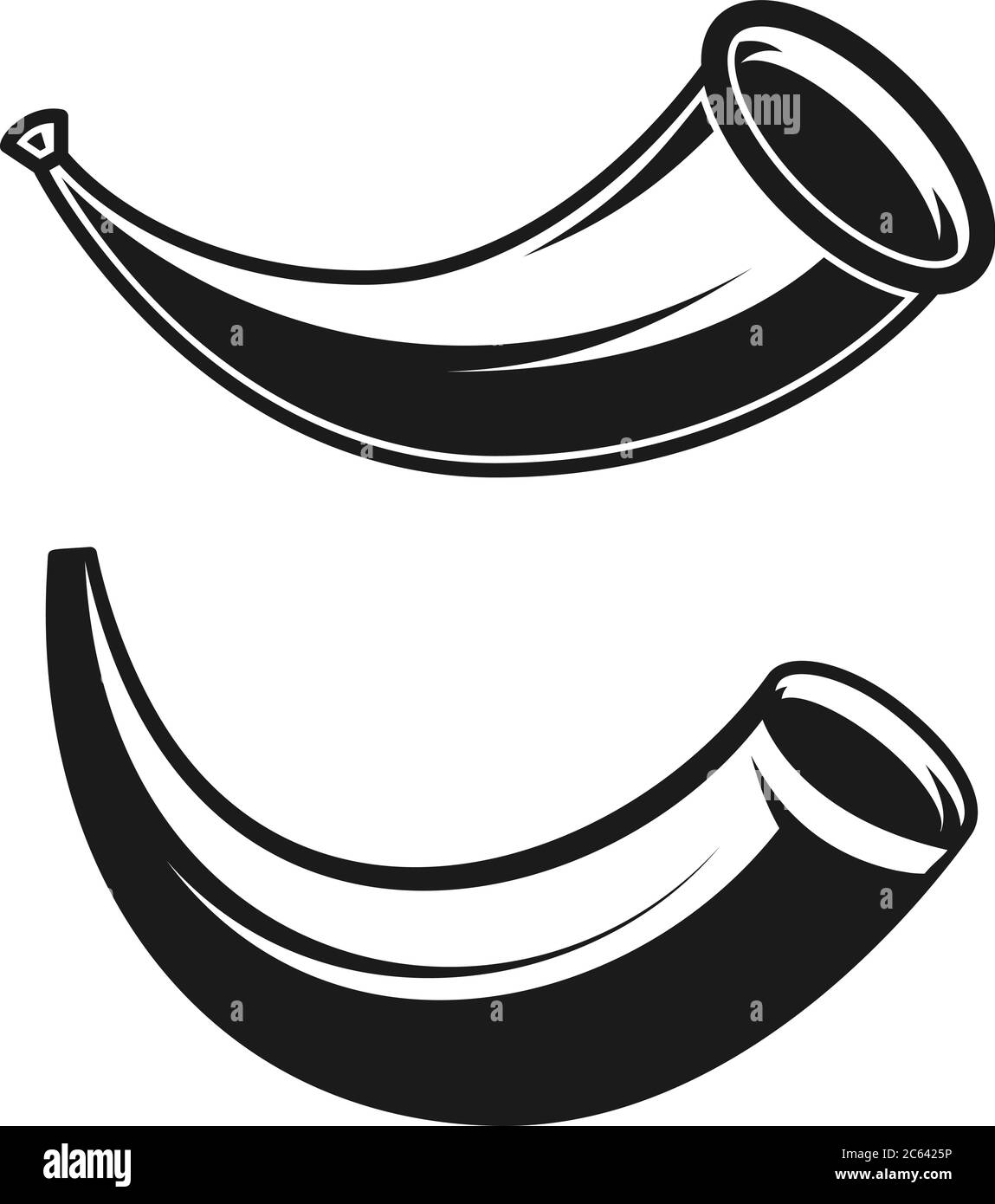 Illustration of hunting horn in engraving style. Design element for ...