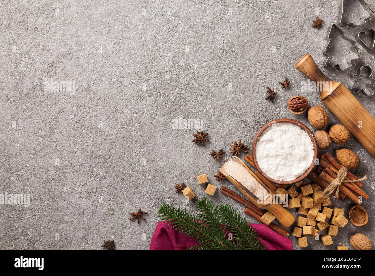 Christmas baking background with Ingredients for cooking xmas baking ...