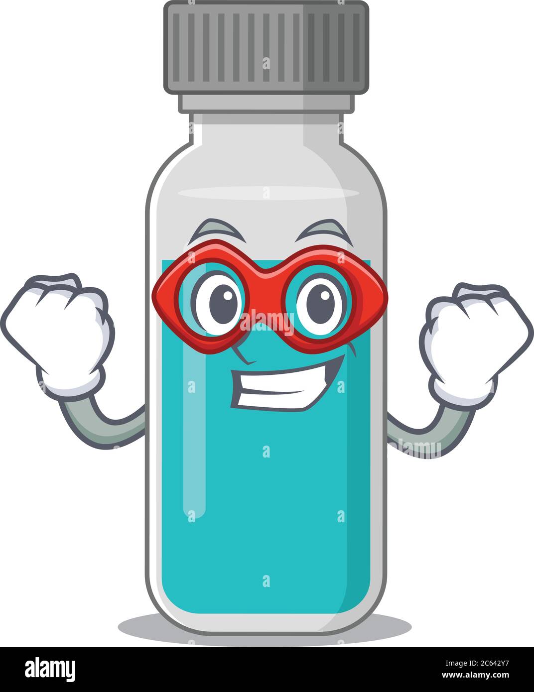 A cartoon mascot of medical test bottle in a fantastic Super hero ...