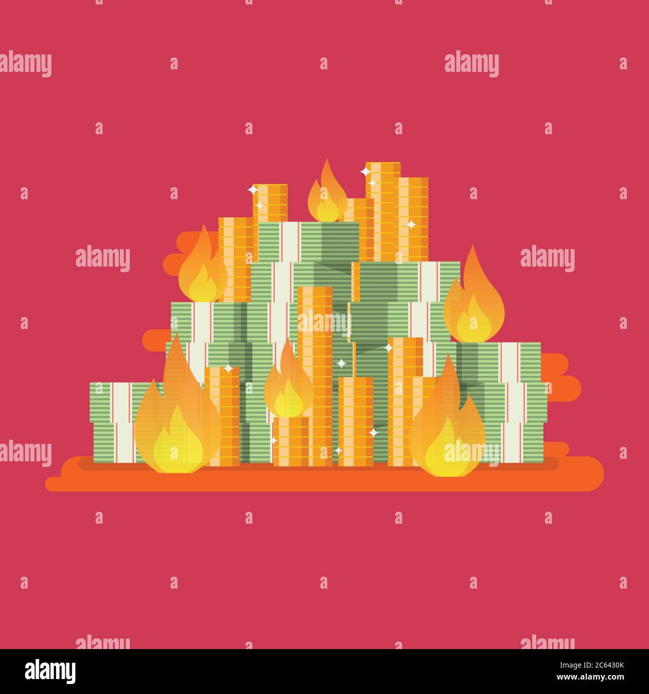 Burning pile of money. Economic crisis concept. Vector illustration ...