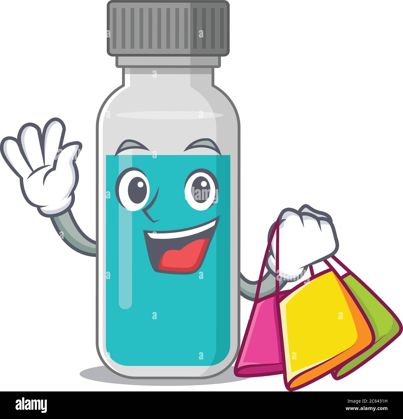 Medical test bottle wealthy cartoon character concept with shopping ...