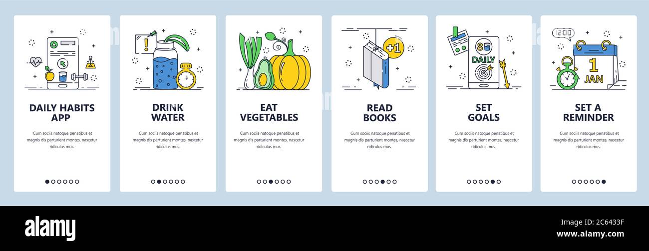 Daily habits website and mobile app onboarding screens vector template Stock Vector Image & Art ...