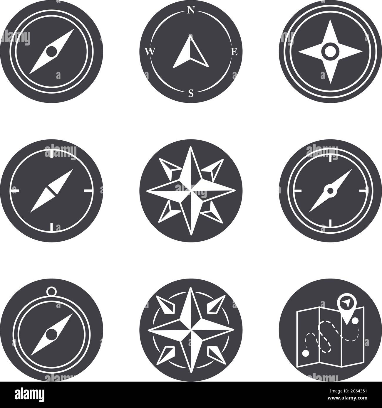 Compass Rose Navigation Cartography Travel Explore Equipment Icons Set Vector Illustration