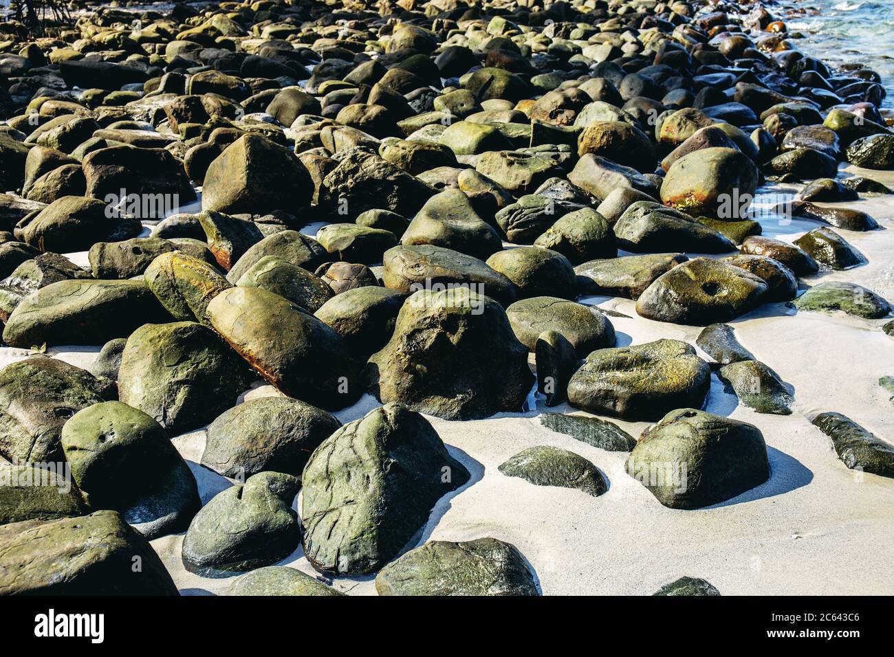Rocks on beach at sunlight with background Stock Photo - Alamy