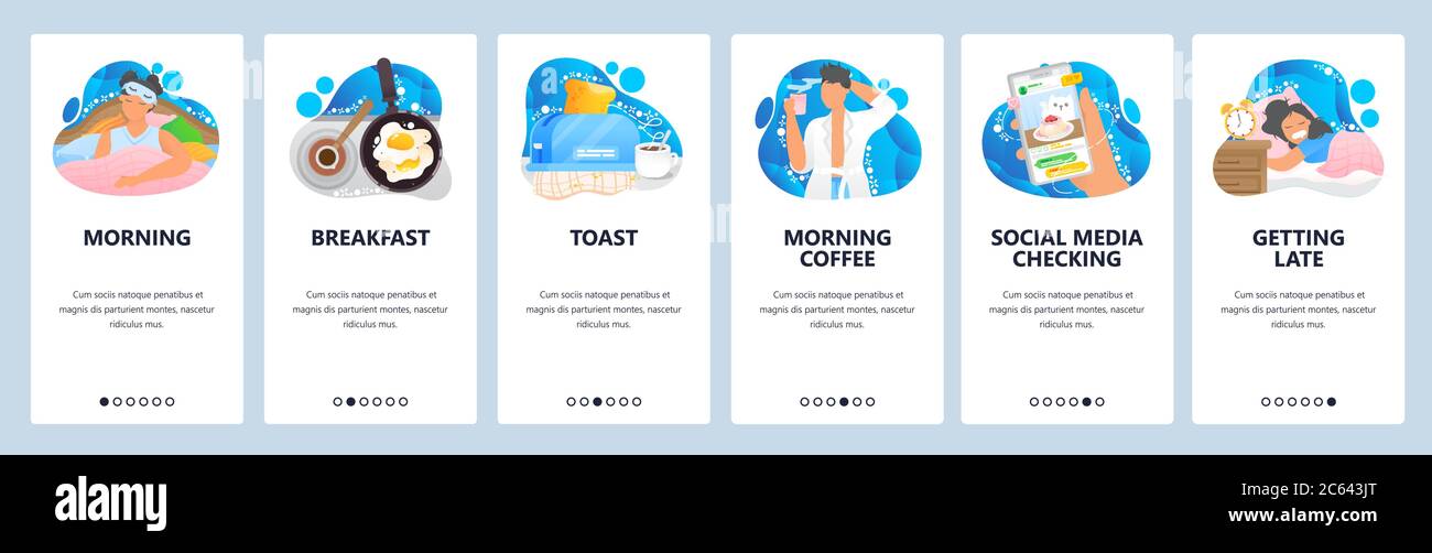 Morning routine website and mobile app onboarding screens vector ...
