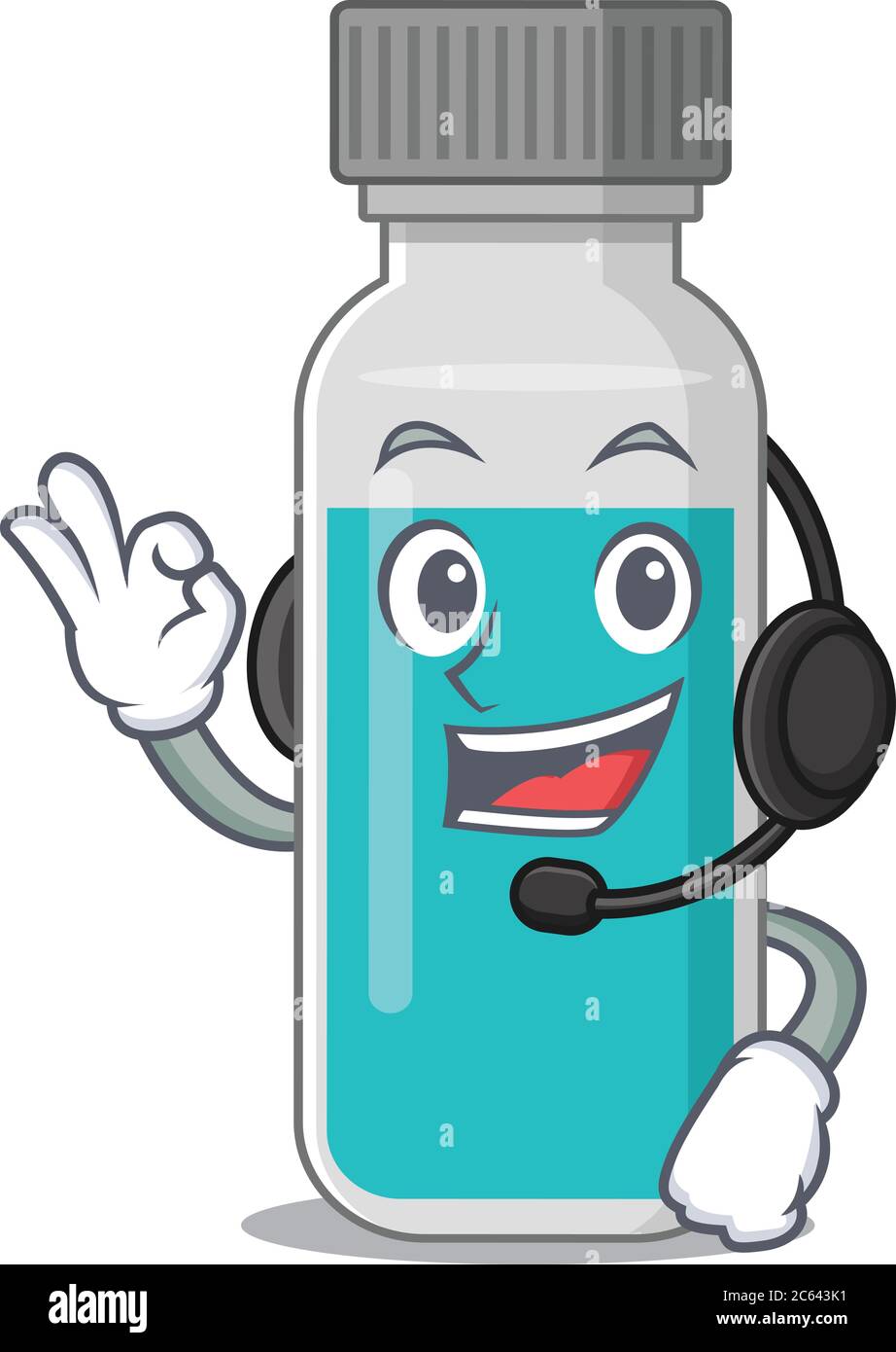 Medical test bottle caricature character concept wearing headphone ...