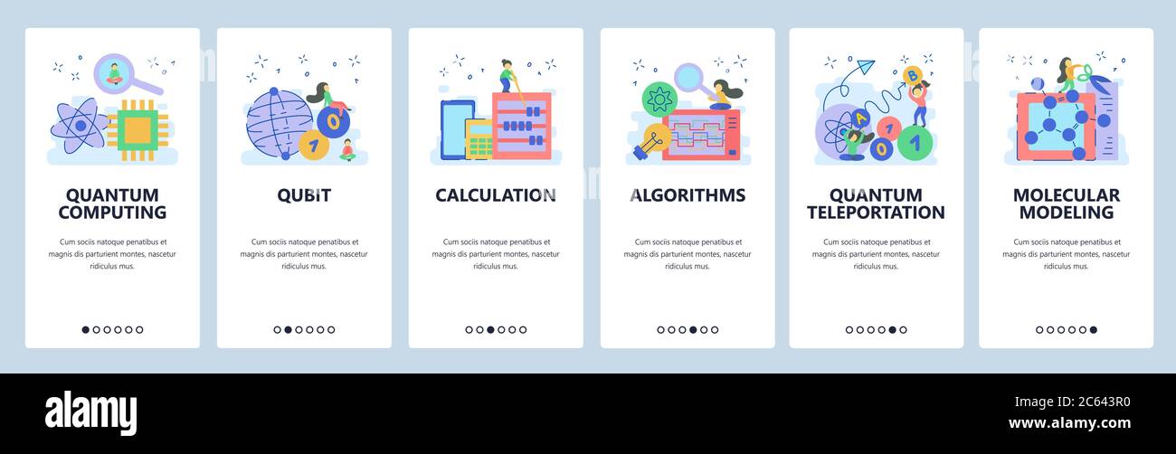 Quantum computing website and mobile app onboarding screens vector ...