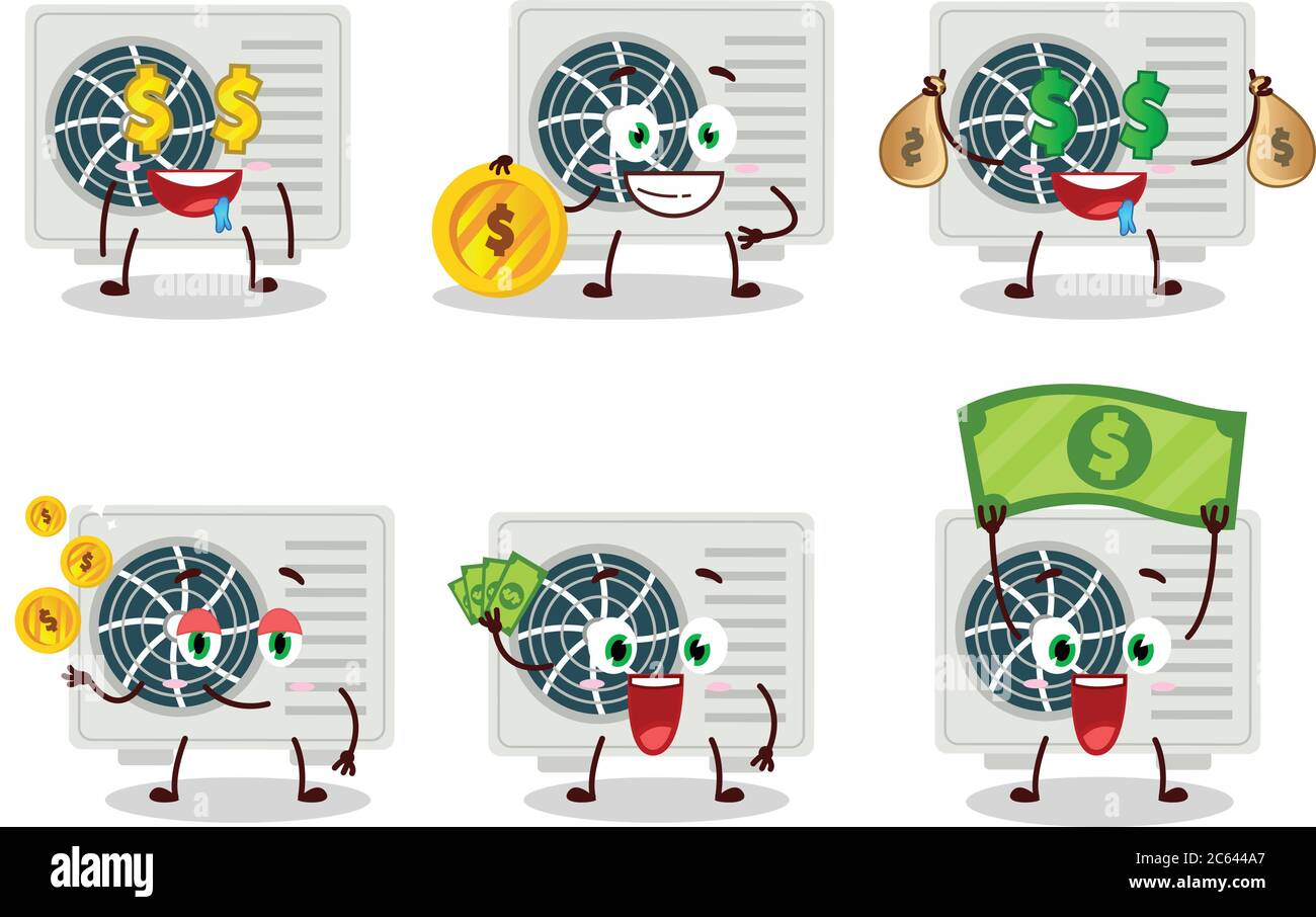 Air conditioner cartoon character with cute emoticon bring money Stock ...