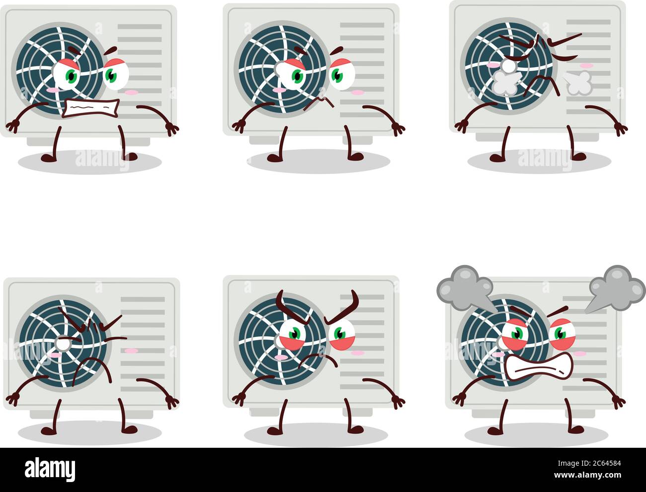 Air conditioner cartoon character with various angry expressions Stock ...
