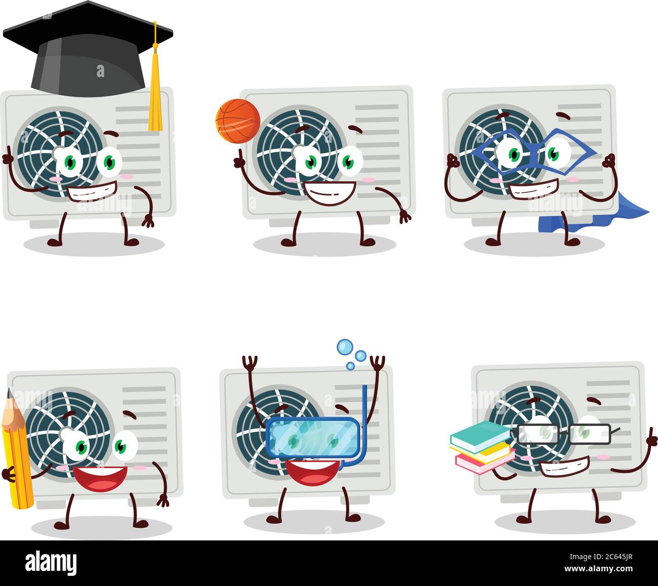 School student of air conditioner cartoon character with various ...