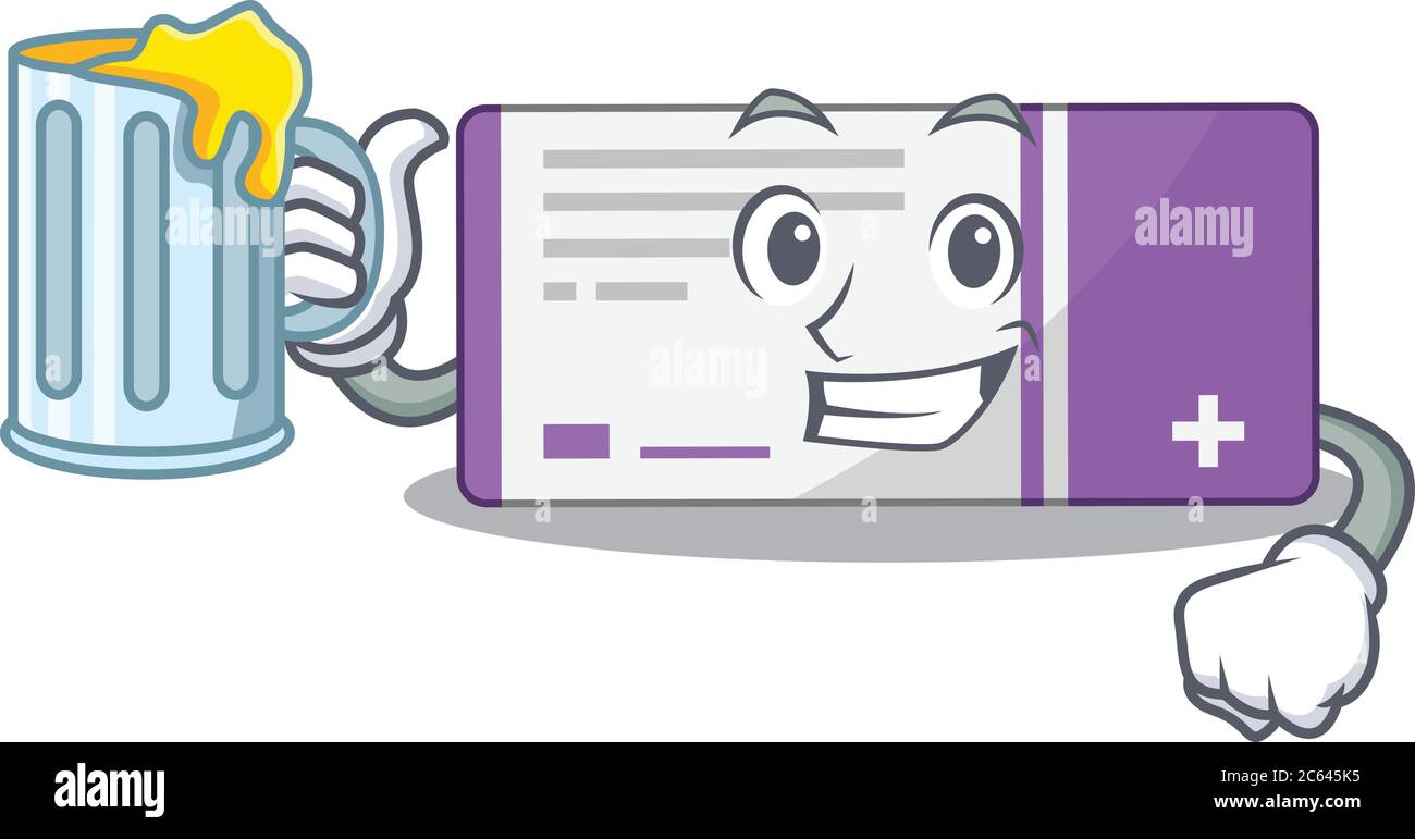A cartoon concept of medicine box toast with a glass of beer Stock ...