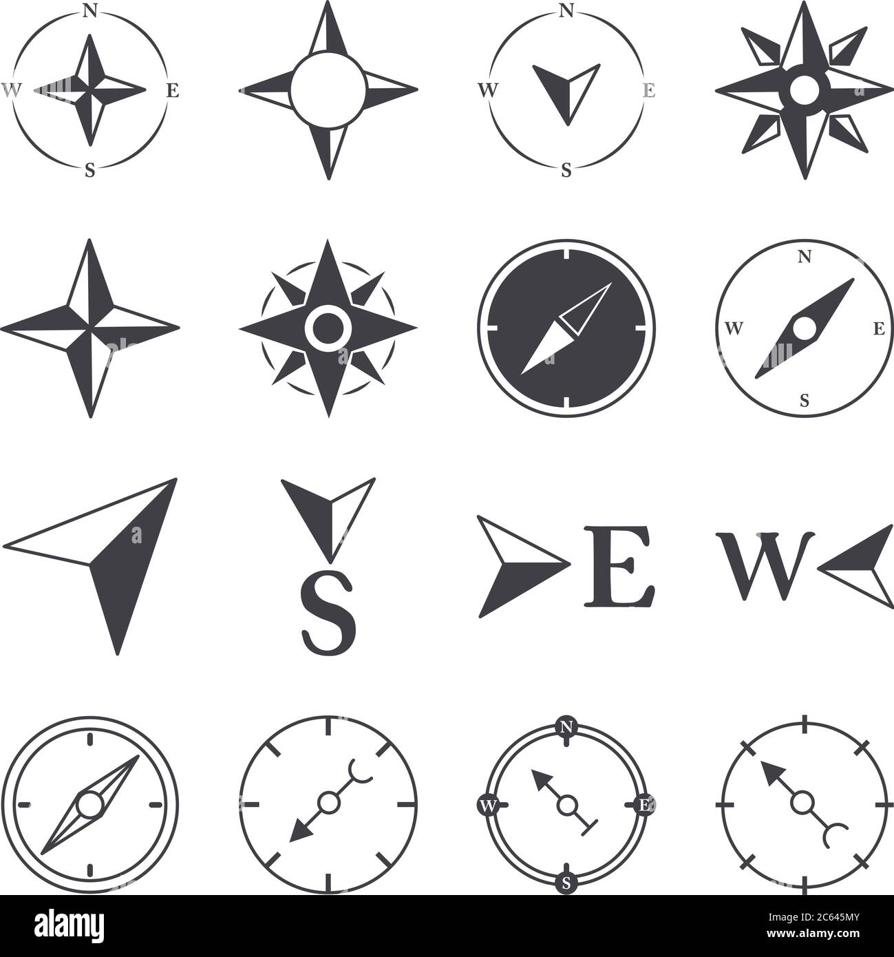 compass rose navigation cartography travel explore equipment icons set ...