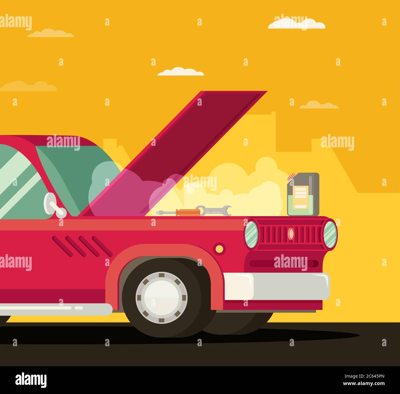 Broken car. Vector cartoon flat illustration Stock Vector Image & Art ...