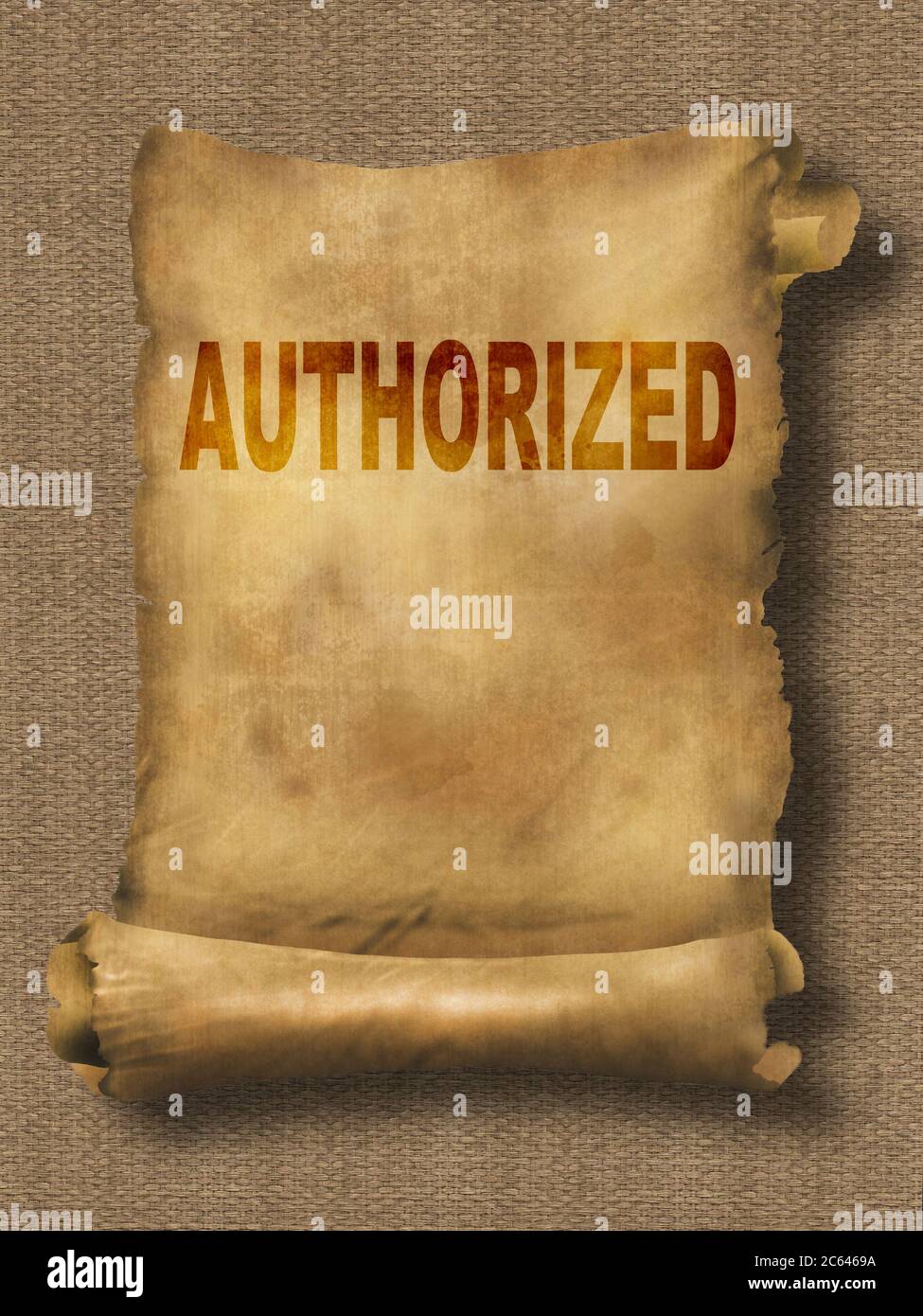 word authorized on paper scroll made in 2d software Stock Photo - Alamy