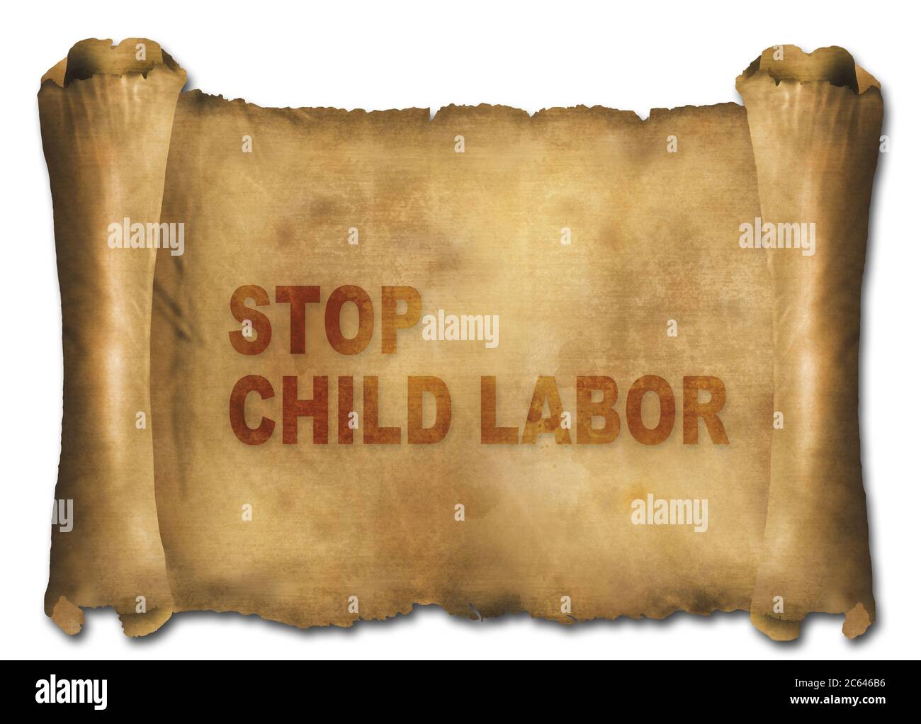 word stop child labor on paper scroll made in 2d software Stock Photo ...