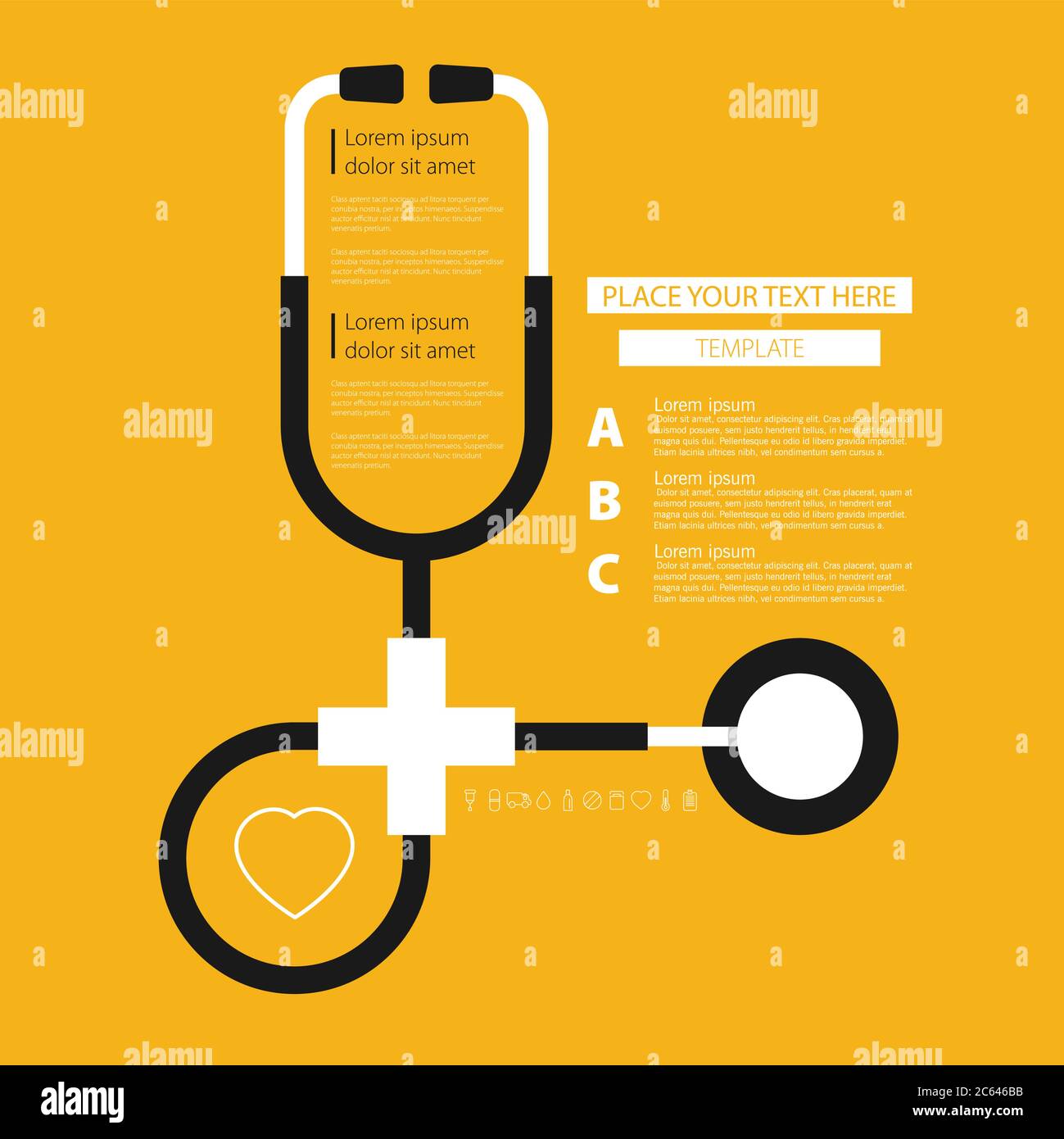 Stethoscope. Health care. Flat vector illustration with text Stock ...