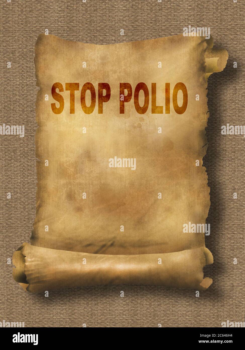word stop polio on paper scroll made in 2d software Stock Photo - Alamy