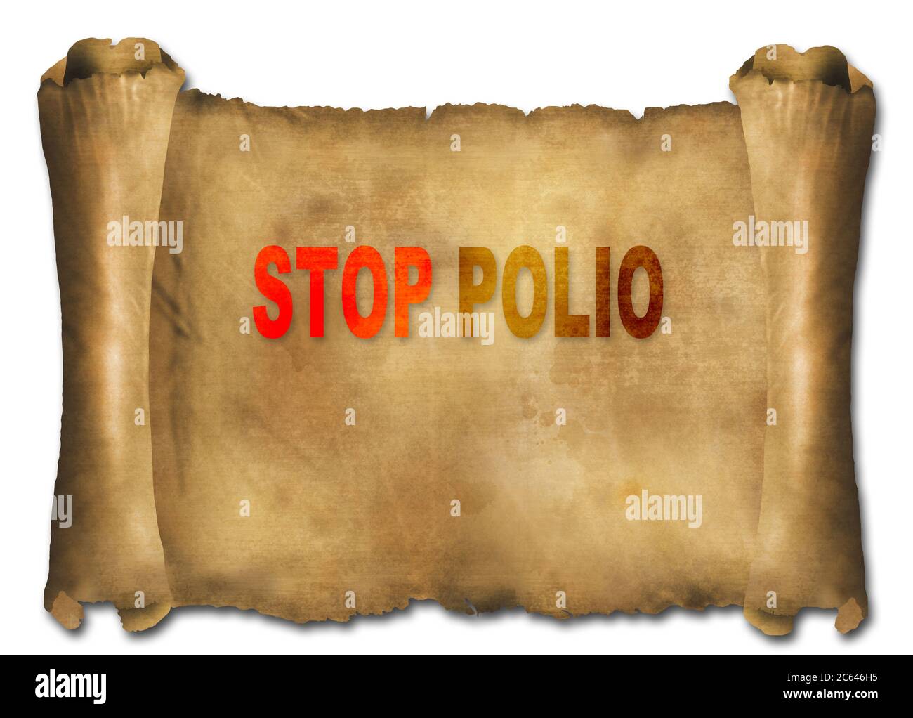 word stop polio on paper scroll made in 2d software Stock Photo - Alamy