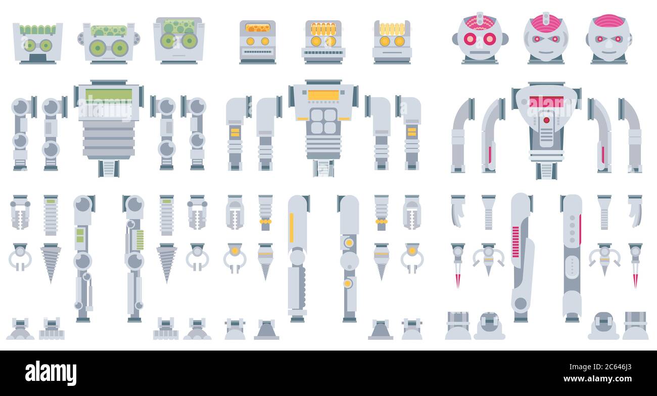 Robot design attributes,body parts and other details of vector image ...