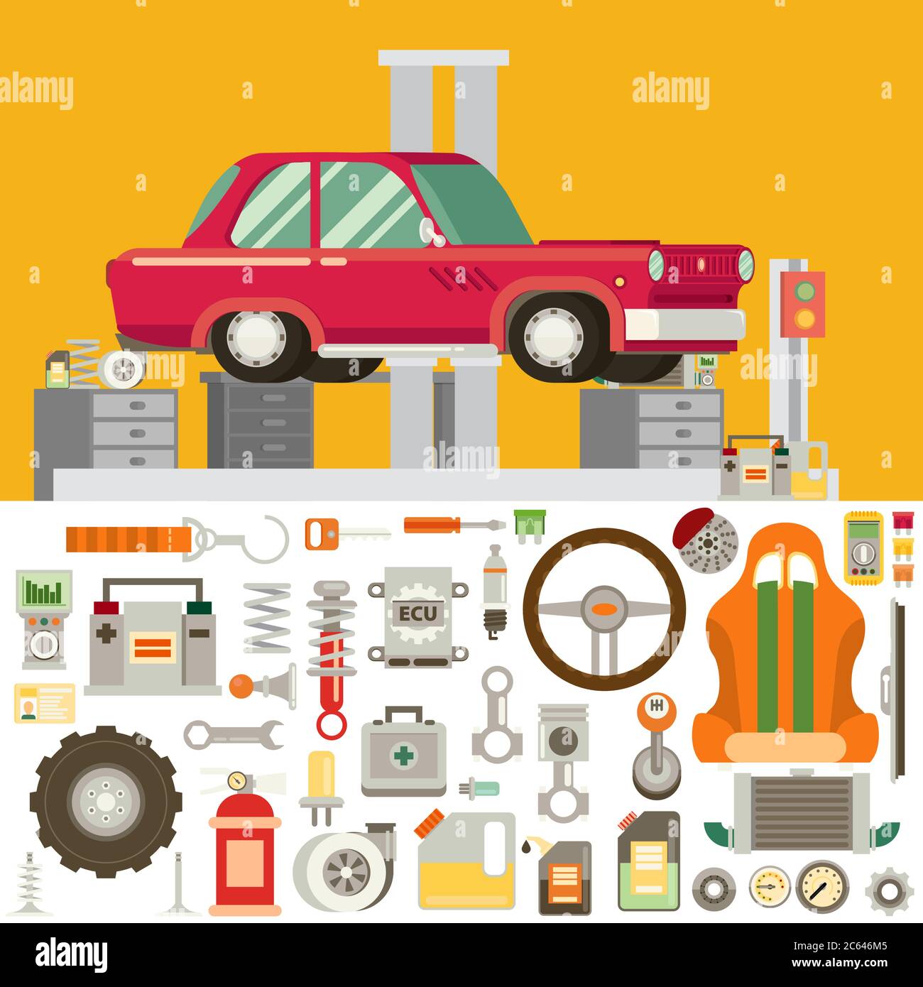 Flat vector icons and illustrations repair of machines and equipment ...