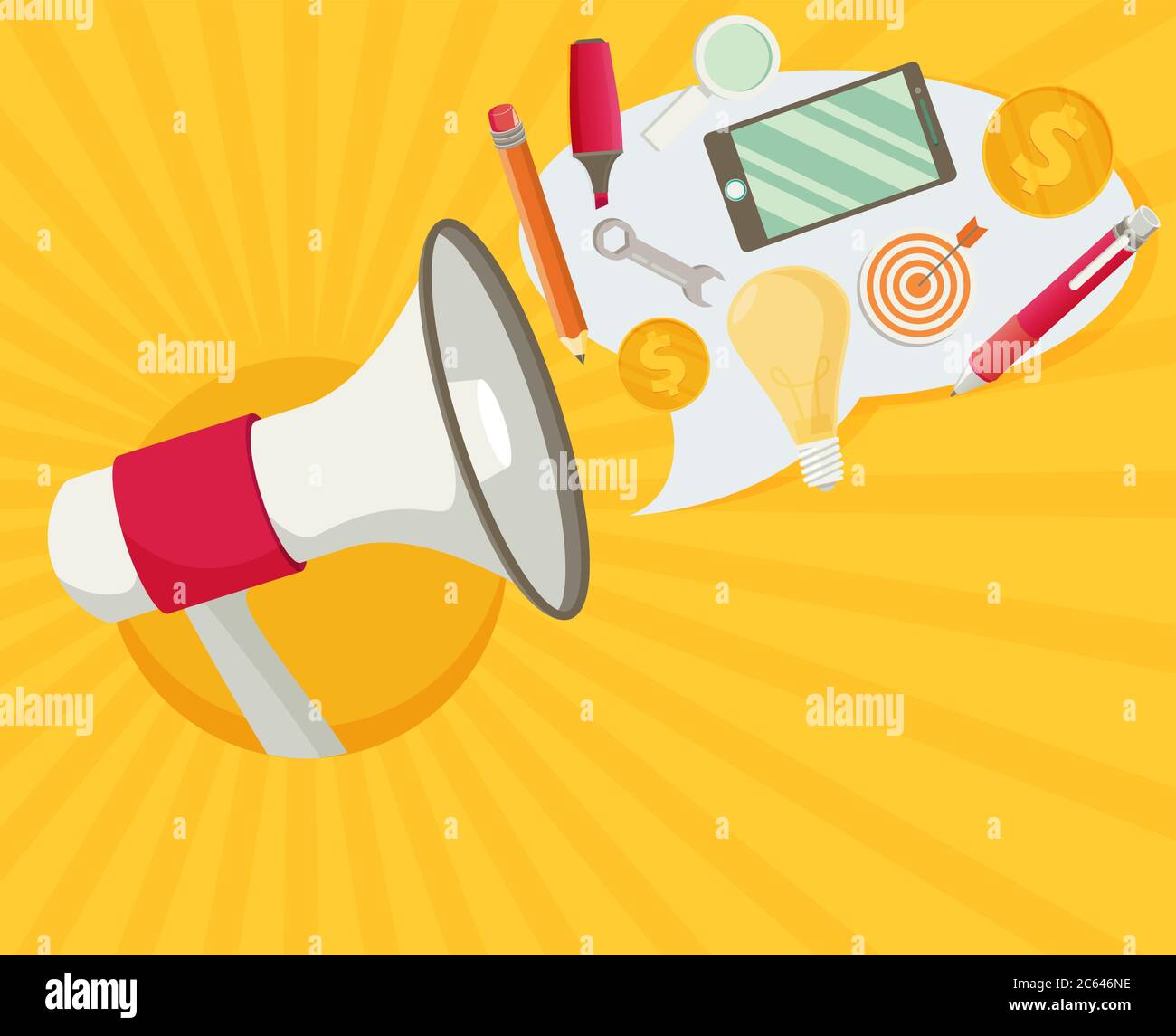 Flat design stylish vector illustration megaphone with cloud of ...