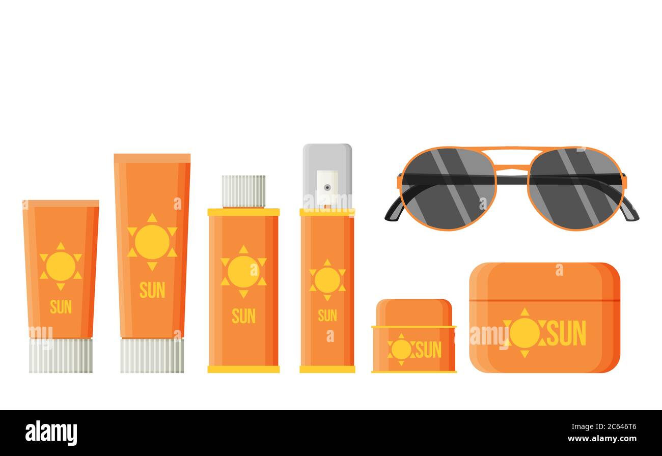 Sunscreen Care Sun Protection Cosmetics vector illustration. cream icon ...