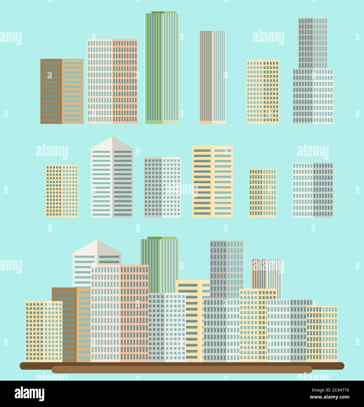 Skyscraper offices flat business buildings set with city skyline Stock ...