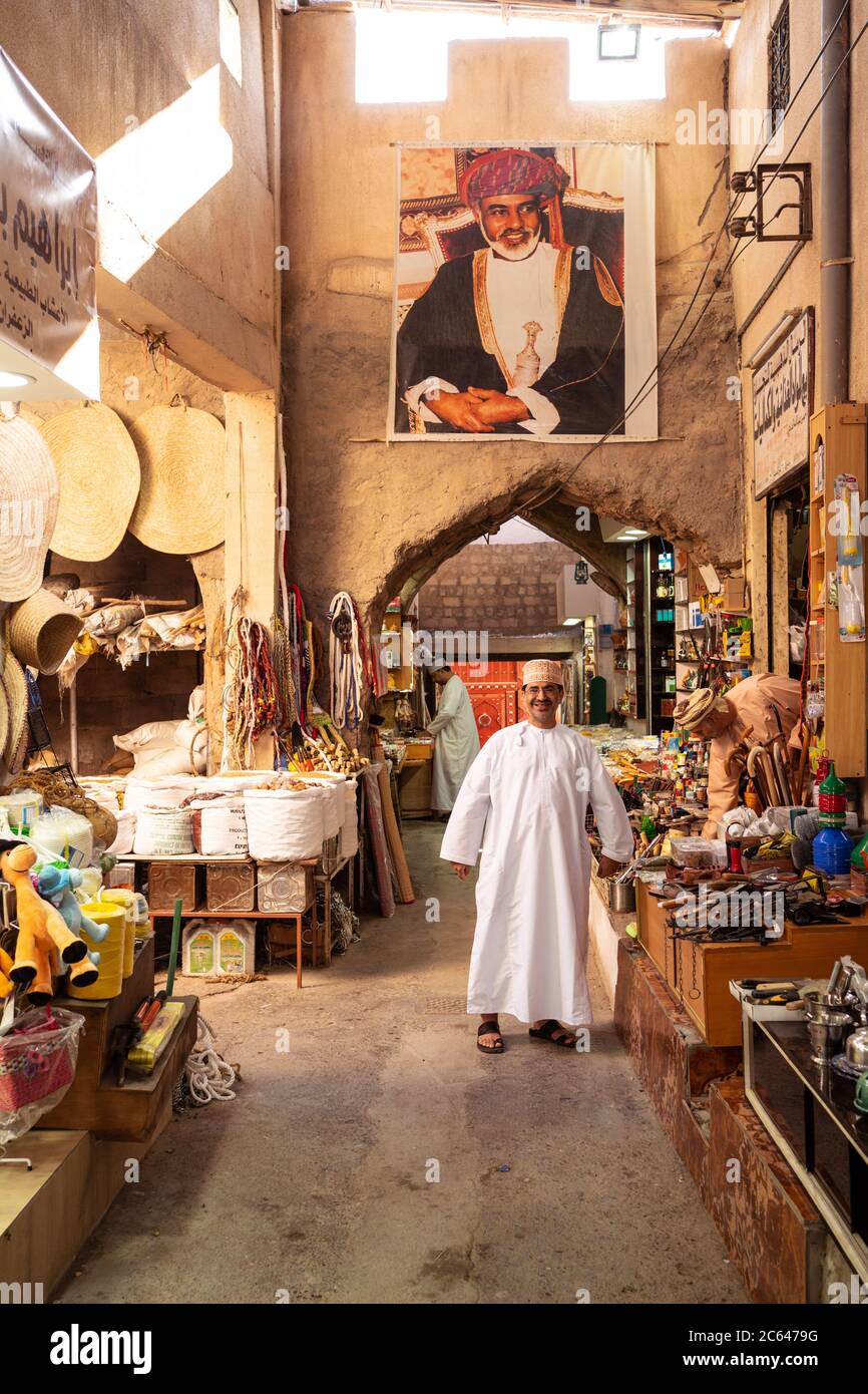 Nizwa / Oman - February 15, 2020: Omani men wearing white traditional ...