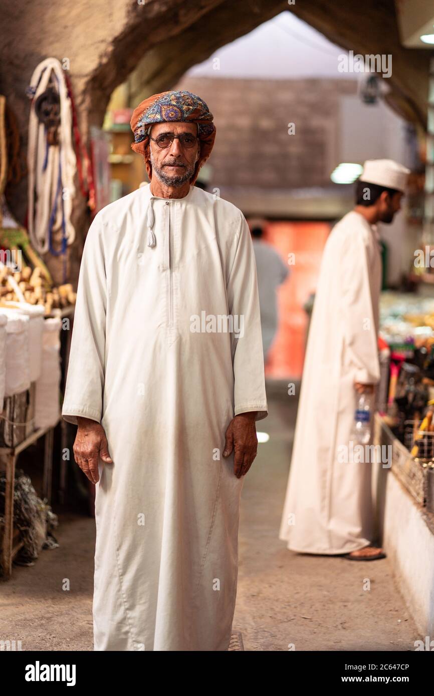Nizwa / Oman - February 15, 2020: Portrait of old Muslim Omani man ...