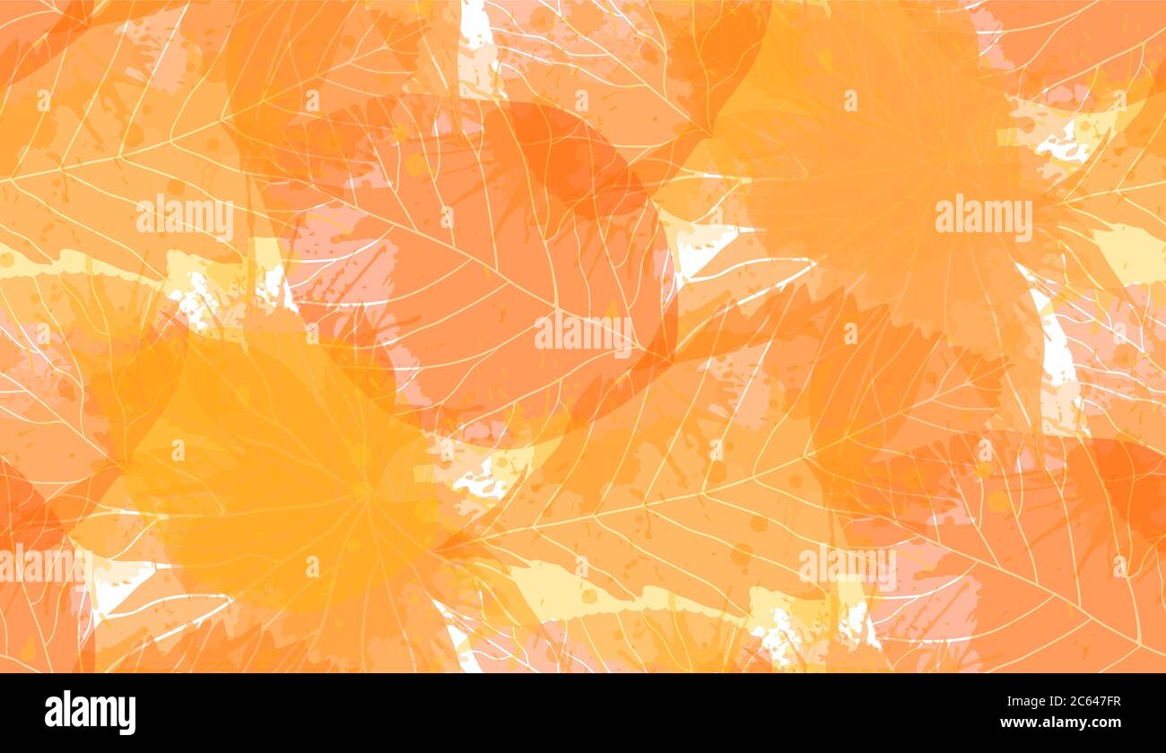 Seamless autumn pattern with colorful translucent leaves and watercolor ...