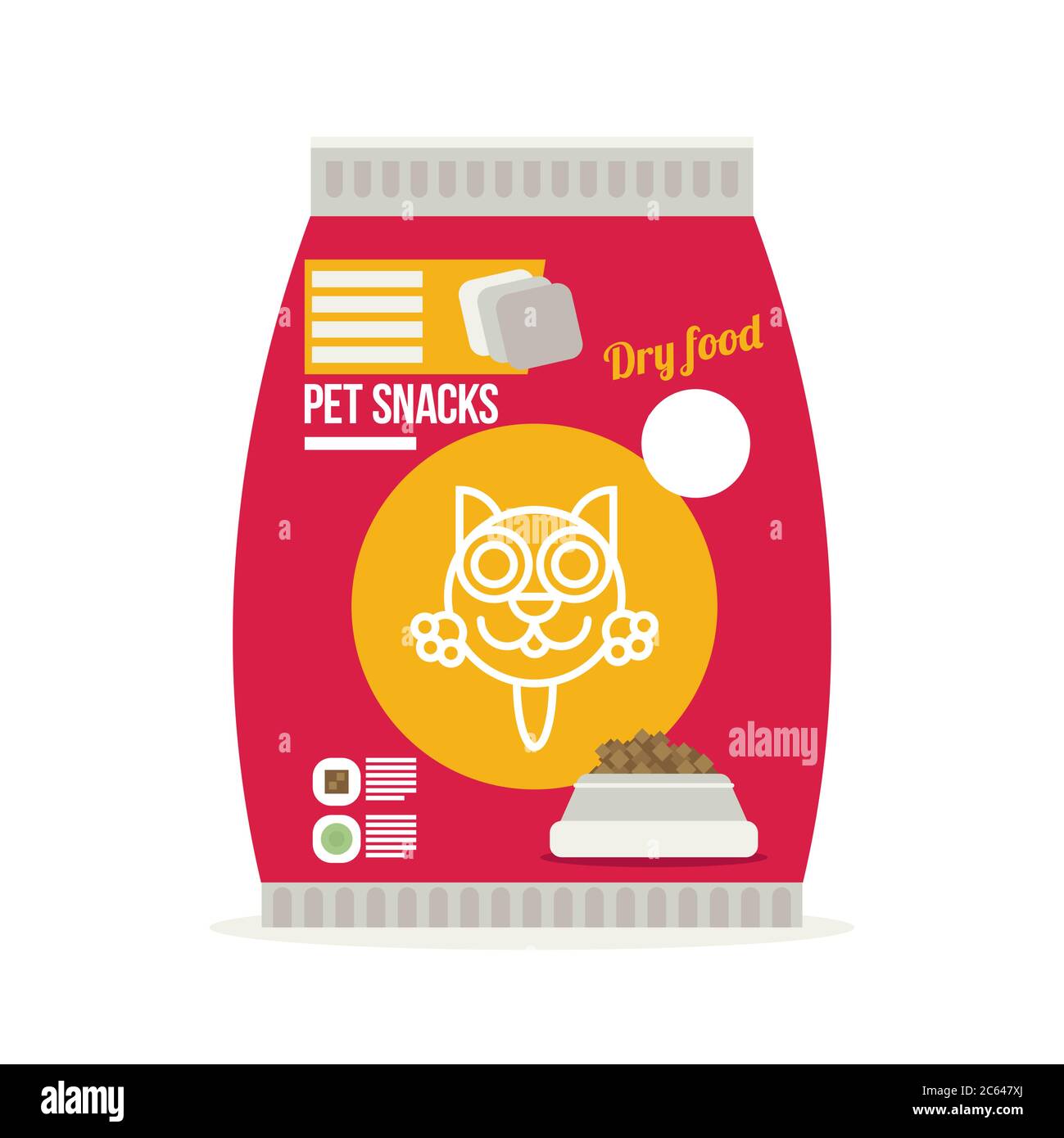 Pet snacks in pouches. Vector icon of cat dry food. Icon design for ...