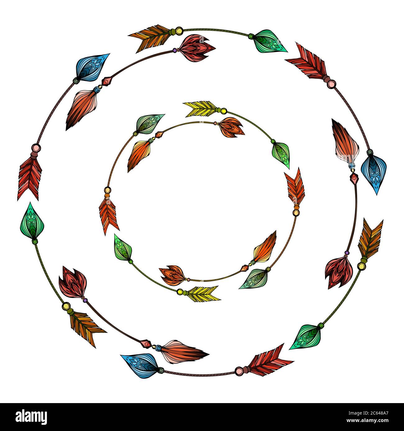 Wreaths of colorful hand drawn arrows. Tribal doodle elements. Vector ...