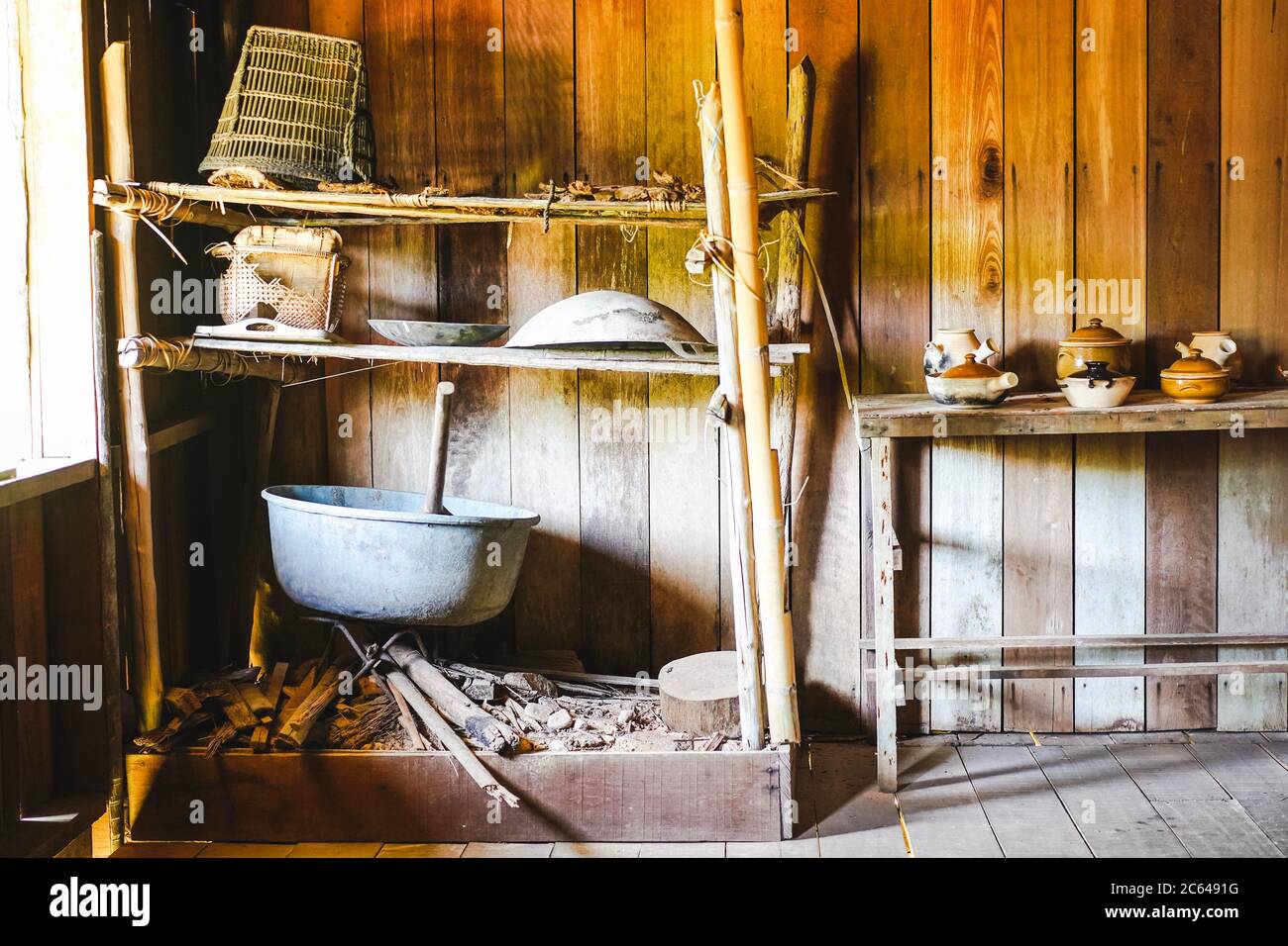The interior of traditional Melanau People house, one of the ethnic in ...