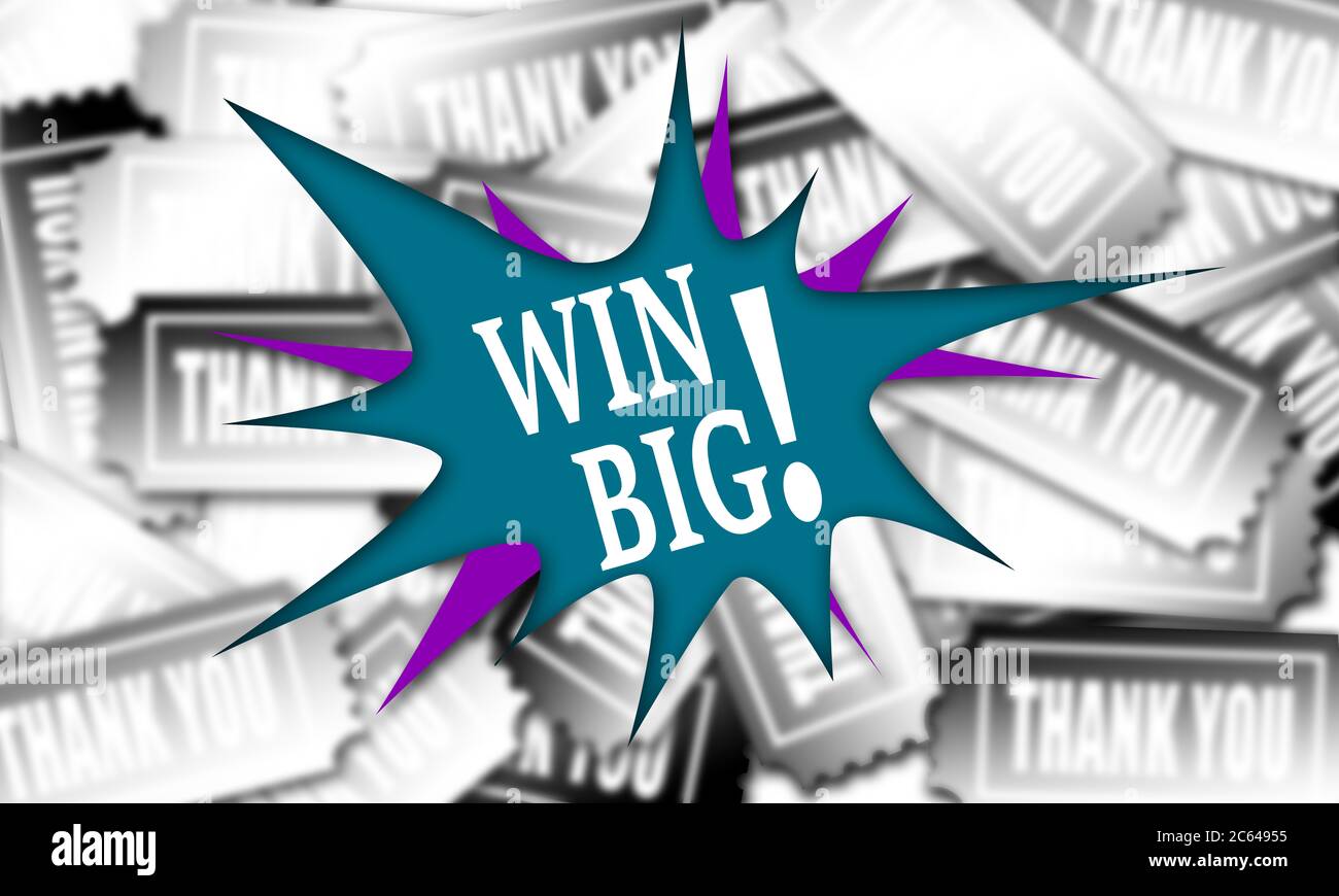 Win Big concept with black and white ticket in background, 3d rendering ...